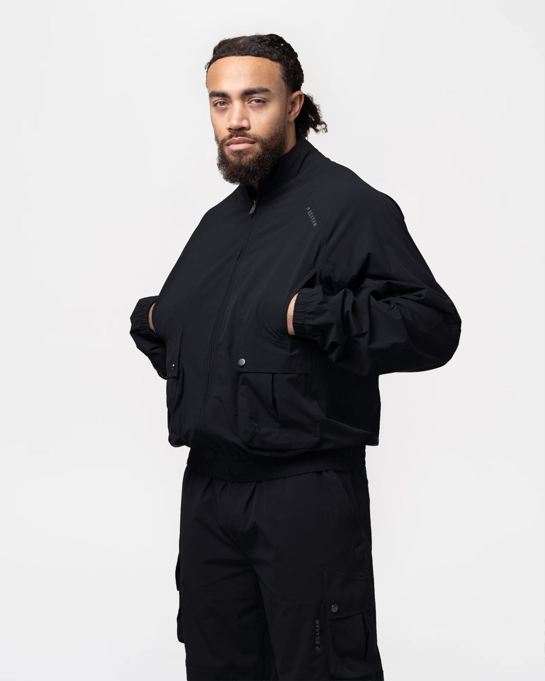 Benton Cargo Tracksuit Jacket - Black | BOXRAW