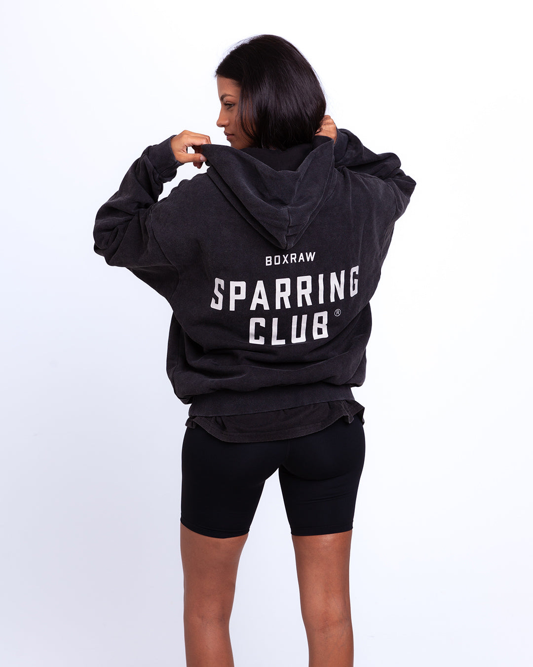 Women's Sparring Club Oversized Hoodie - Washed Black | BOXRAW