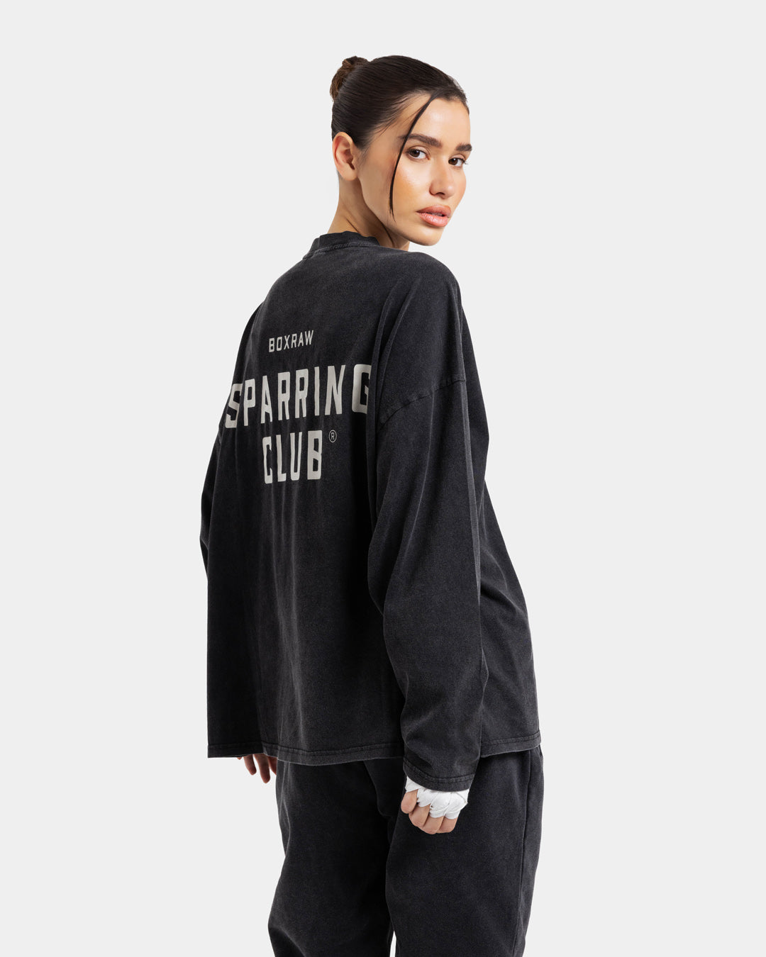 Women's Sparring Club Long Sleeve T-Shirt - Washed Black | BOXRAW