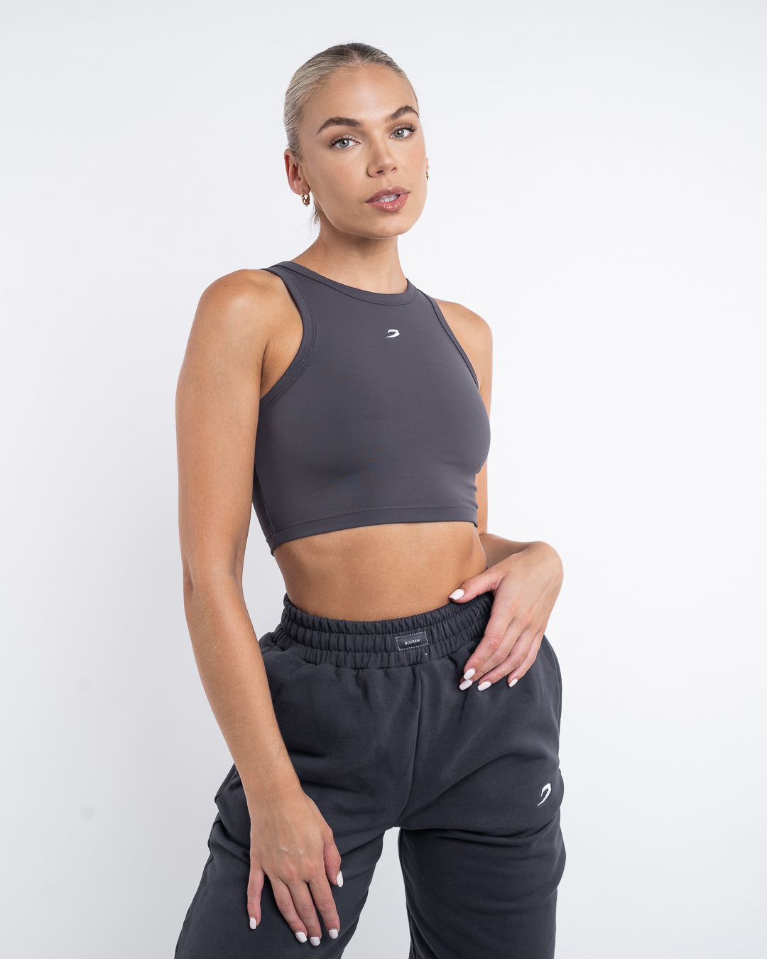 Essentials Racer Crop - Charcoal | BOXRAW